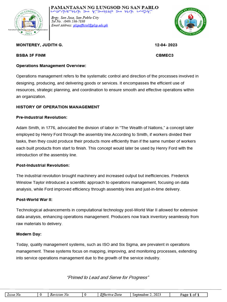 CBMEC 3 Operations Management | PDF | Operations Management | Production And Manufacturing