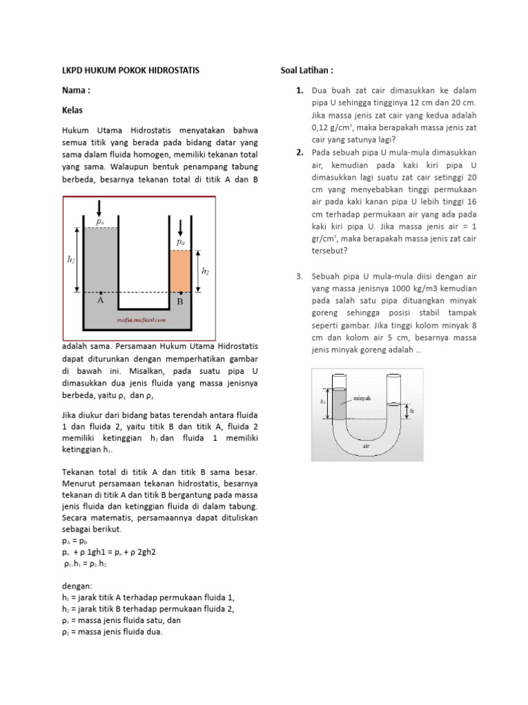 LKPD Hukum Pokok Hidrostatis | PDF