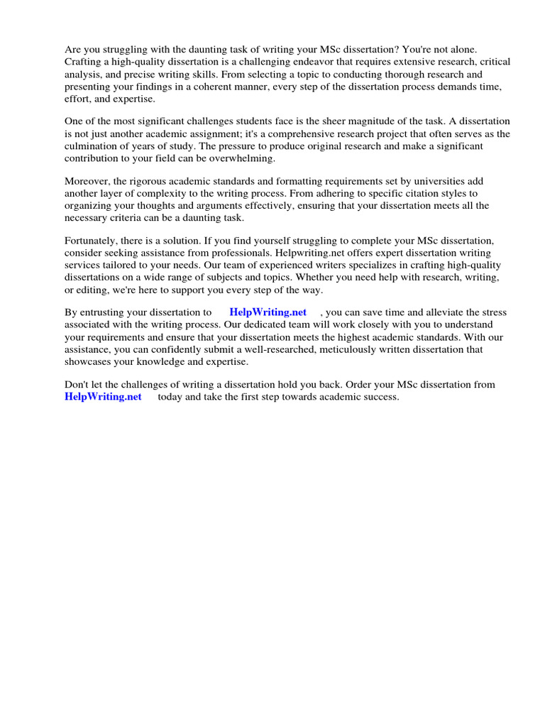 MSC Dissertation Example | PDF | Thesis | Motivational