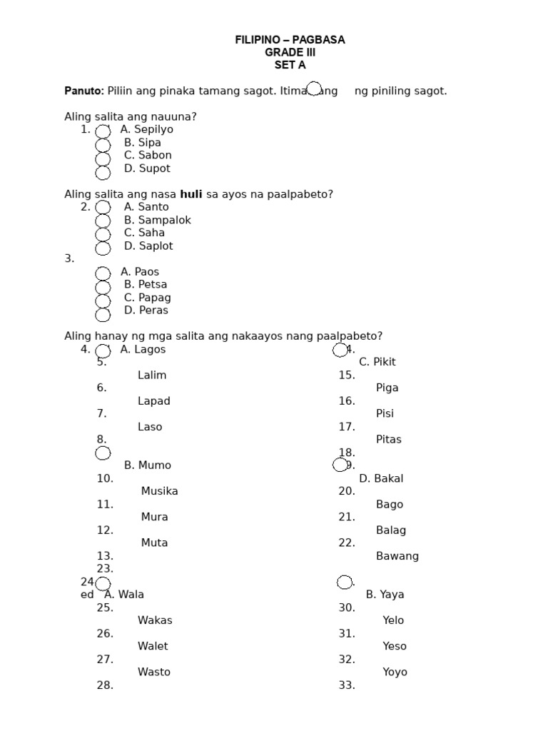 NAT Reviewer Grade 3 Filipino | PDF