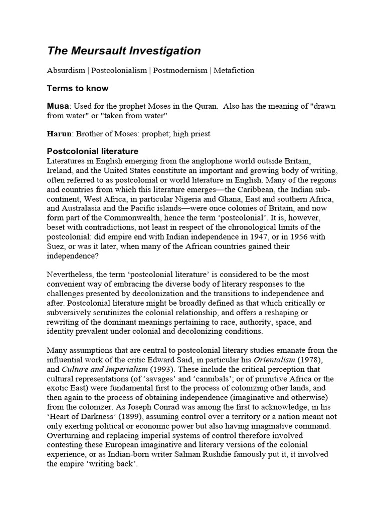 Understanding The Meursault Investigation | PDF | Albert Camus ...