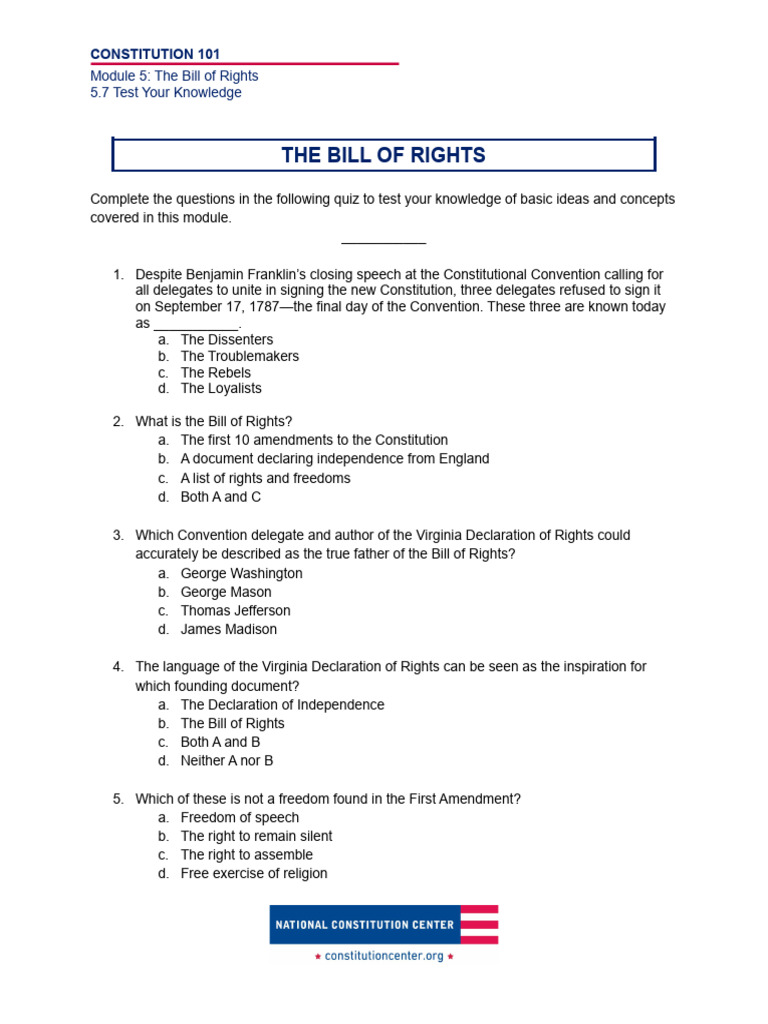 5.7 Test Your Knowledge The Bill of Rights | PDF | United States Bill ...