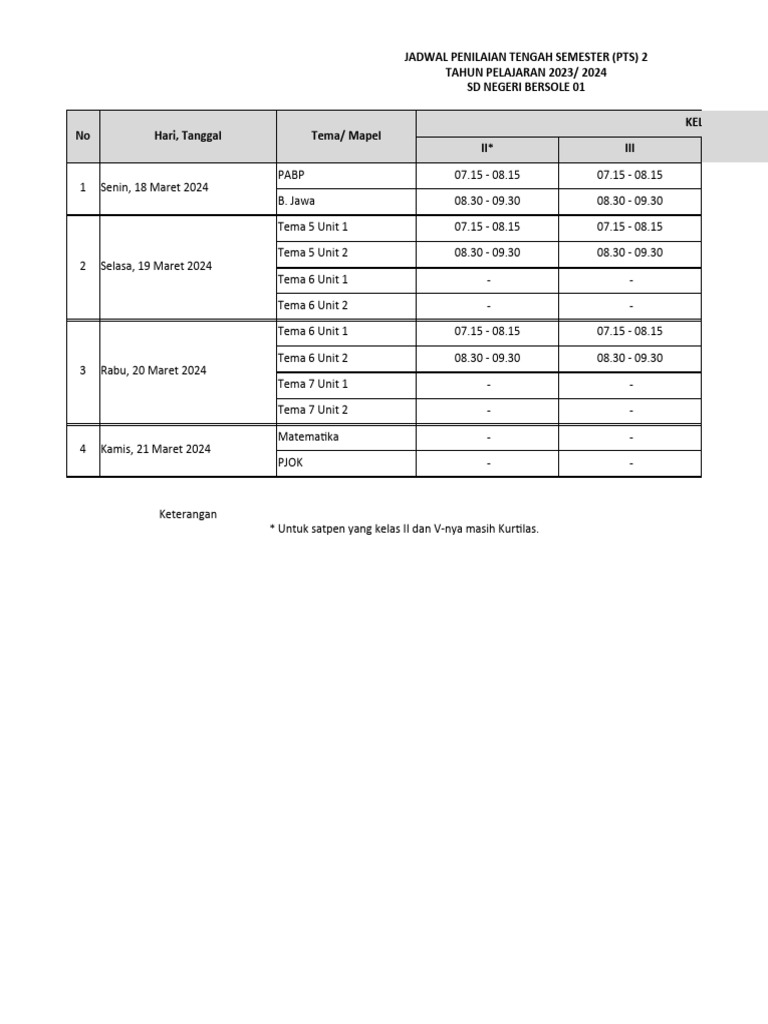 Jadwal PTS 2 - 2023-2024 | PDF