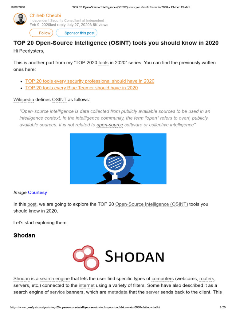 Top 20 OSINT Tools for 2020 | PDF