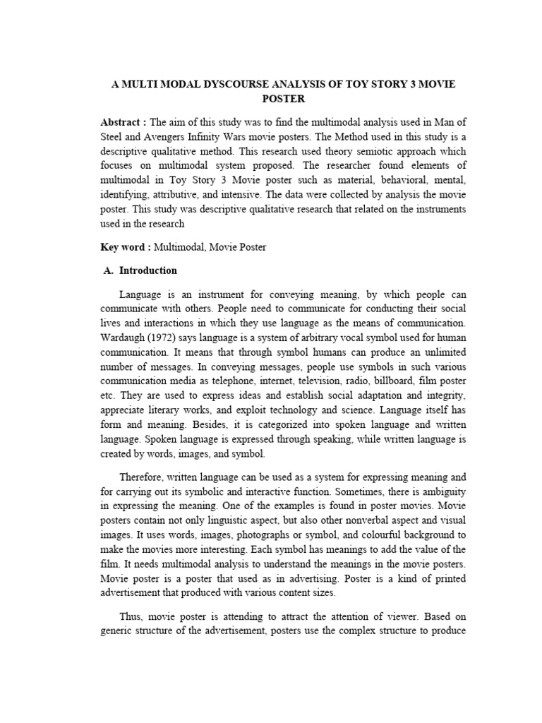 A Multi Modal Dyscourse Analysis of Toy Story 3 Movie Poster | PDF ...