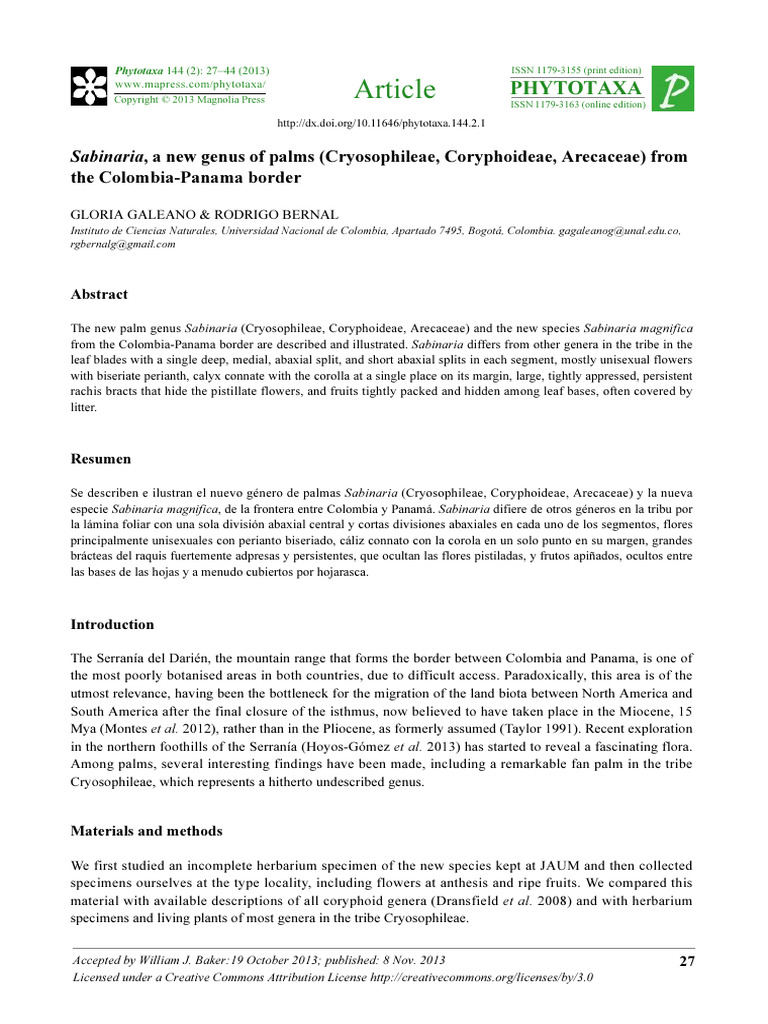 Sabinaria Nuevo Género de Arecaceae | PDF | Flowers | Petal