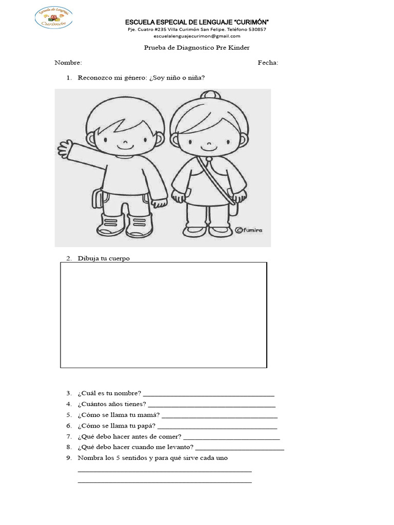 Prueba de Diagnostico Pre Kinder | PDF