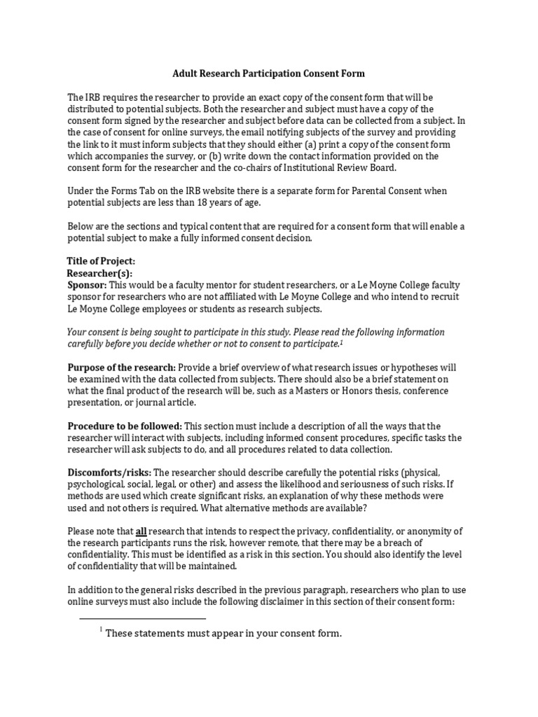 Adult Consent Form Instructions | PDF | Informed Consent | Risk Adult Consent Form Instructions | PDF | Informed Consent | Risk