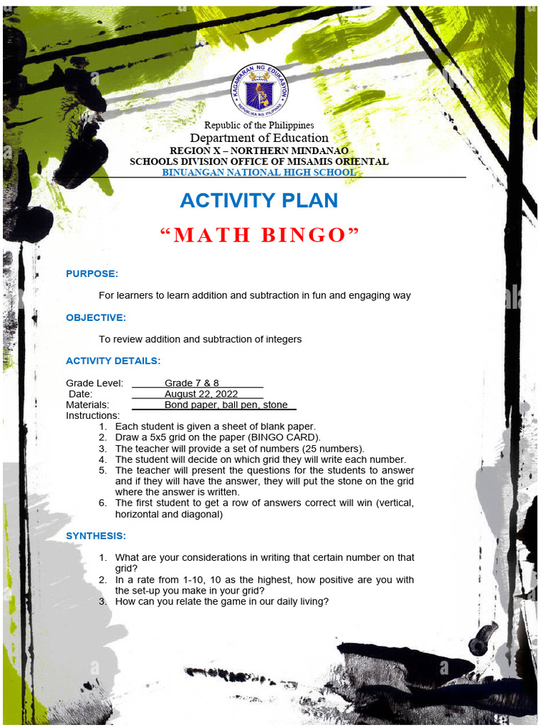 Math Bingo | PDF | Career & Growth | Wellness