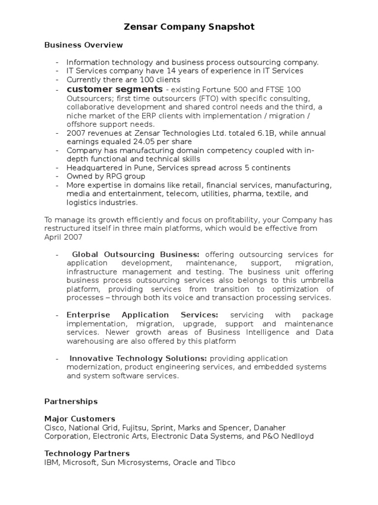 Zensar | PDF | Oracle Corporation | Outsourcing
