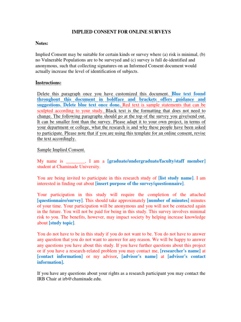 Sample Implied Consent For Online Surveys | Download Free PDF ...