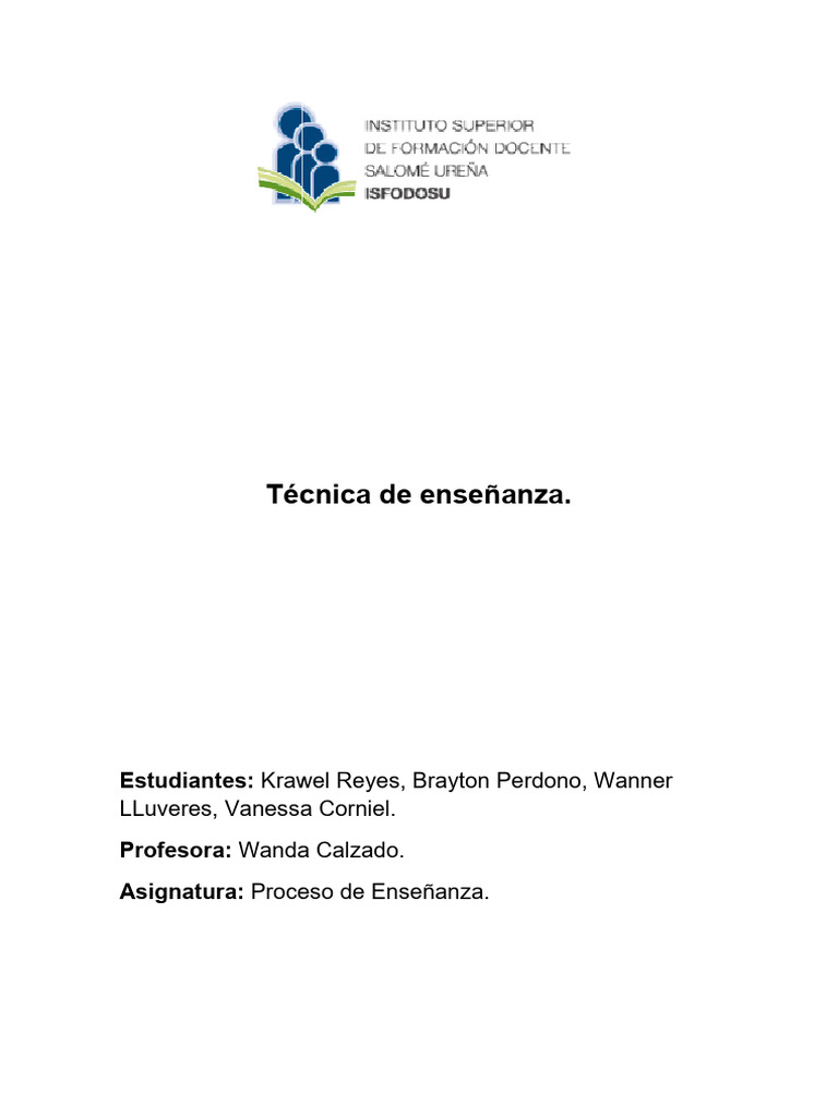 Técnica De Enseñanza 1 Pdf Enseñando Aprendizaje