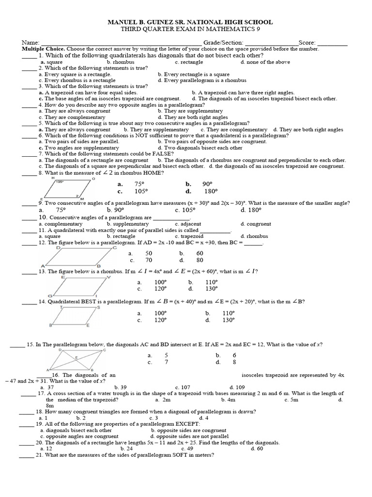 Third Exam9 | PDF | Rectangle | Euclidean Geometry