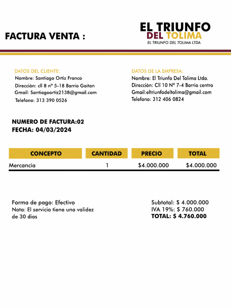 Factura de Venta 2 | PDF