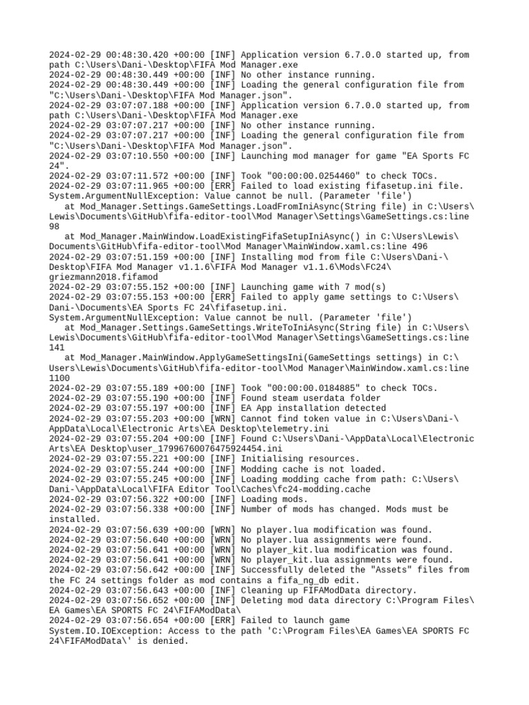 FIFA Mod Manager Log20240229 | PDF | Computer File | Directory (Computing)