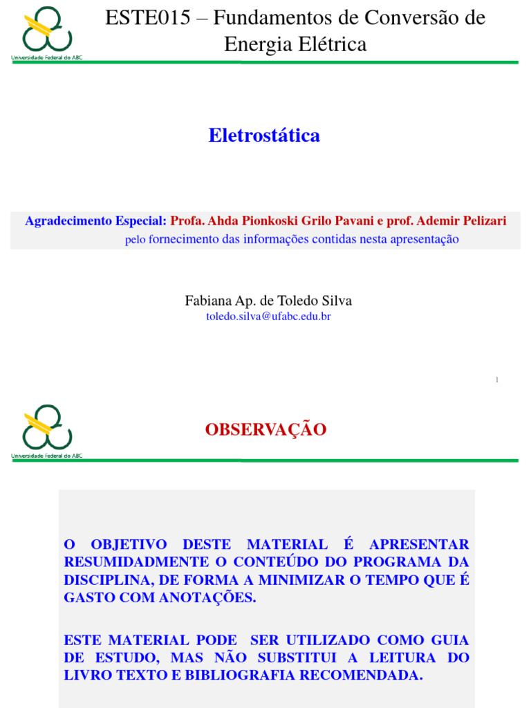 FCEE 4a - Aula Eletrostatica | PDF | Carga elétrica | Campo elétrico