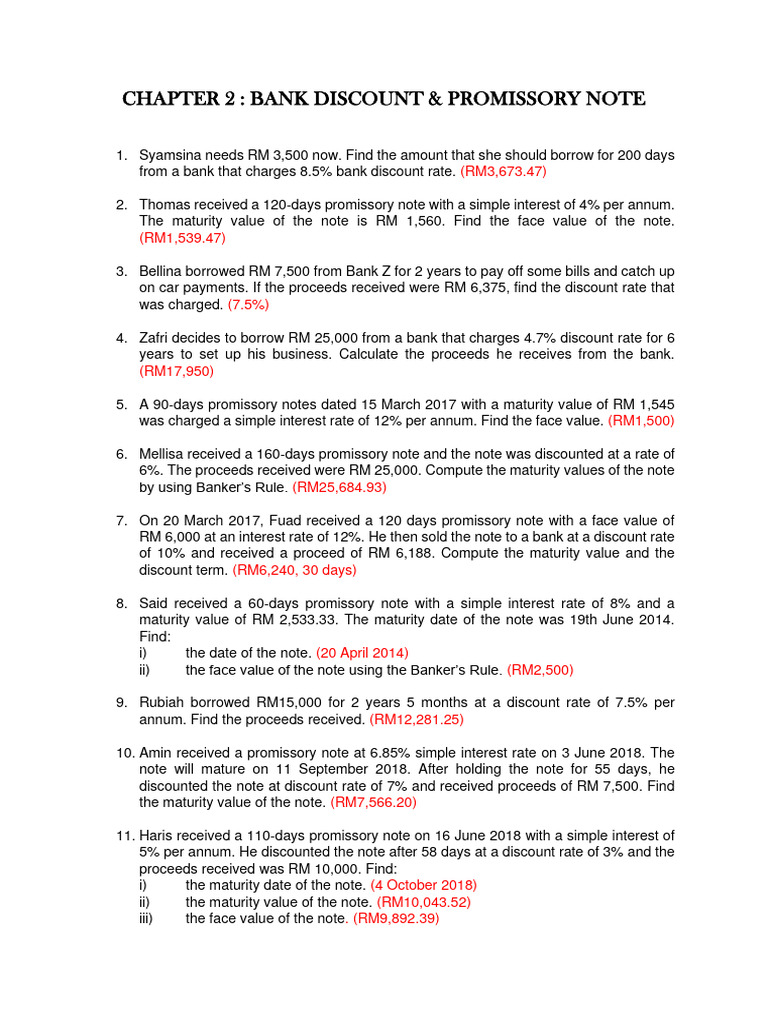 Tutorial Chapter 2 - Bank Discount & Promissory Note | PDF ...
