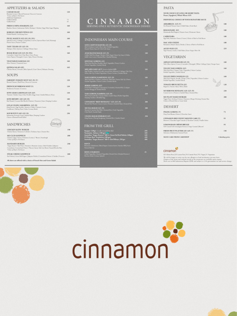 Cinnamon Menu 2023 (NEW) | PDF
