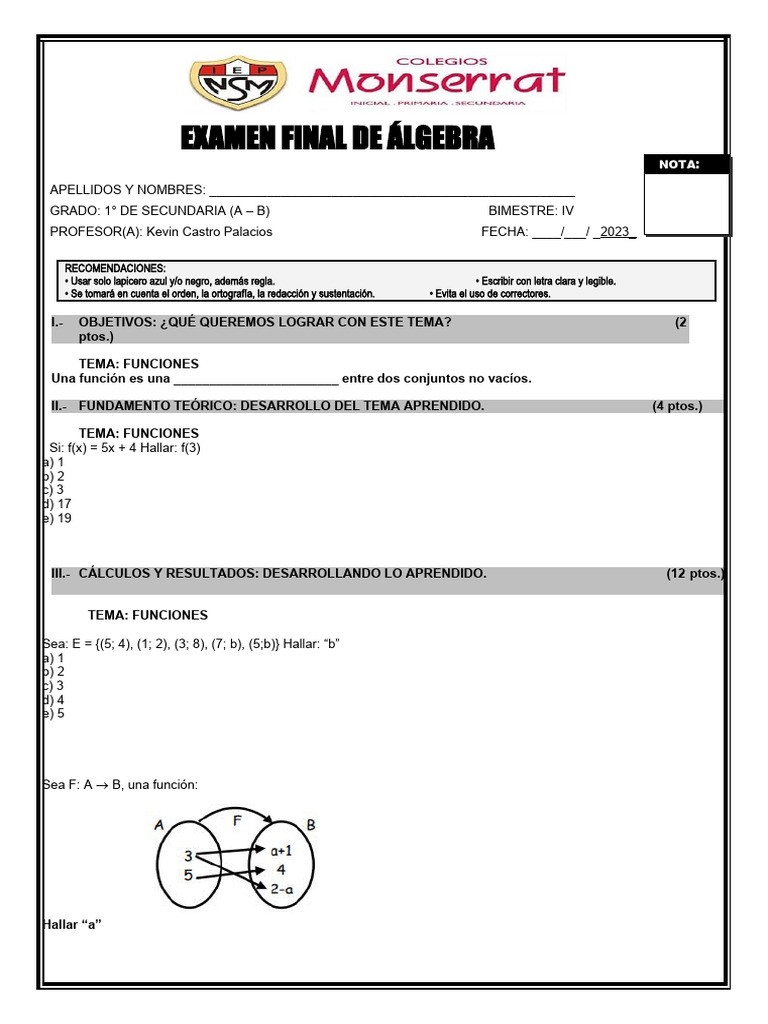 Algebra Final Sec | PDF