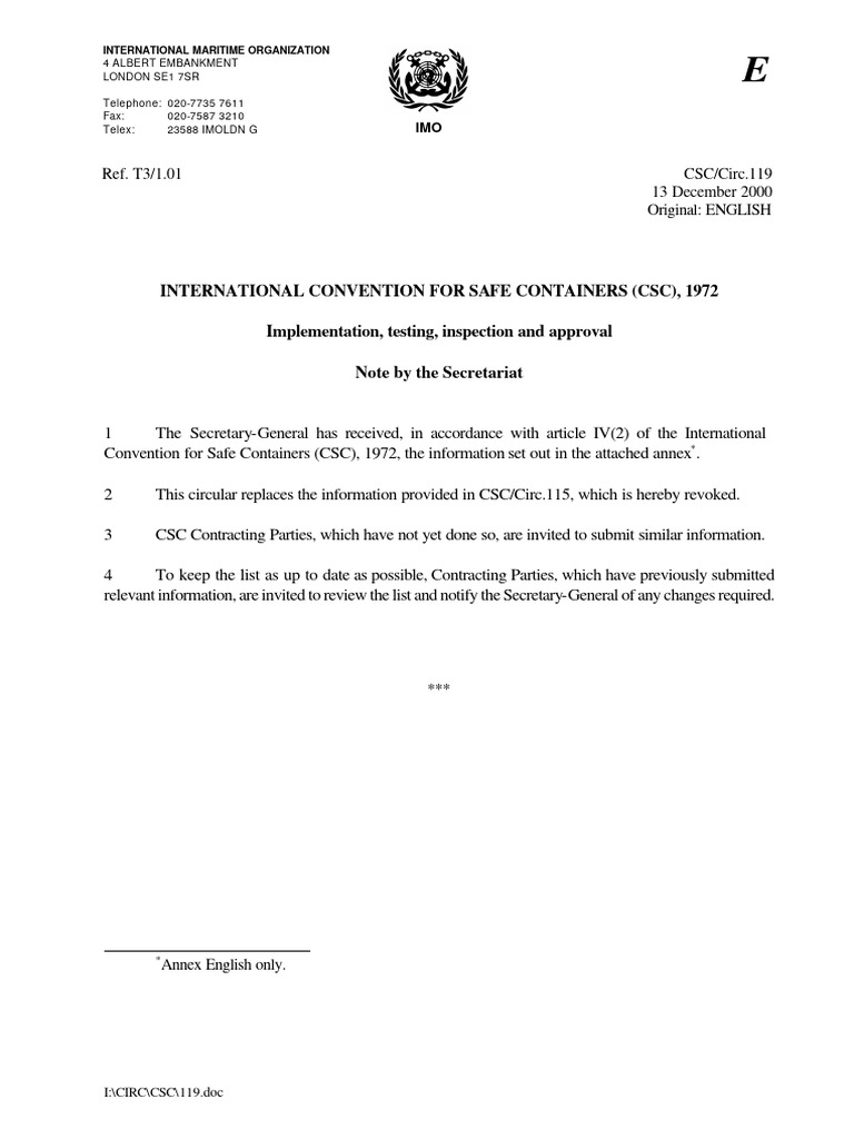 International Convention For Safe Containers (CSC), 1972 Implementation ...