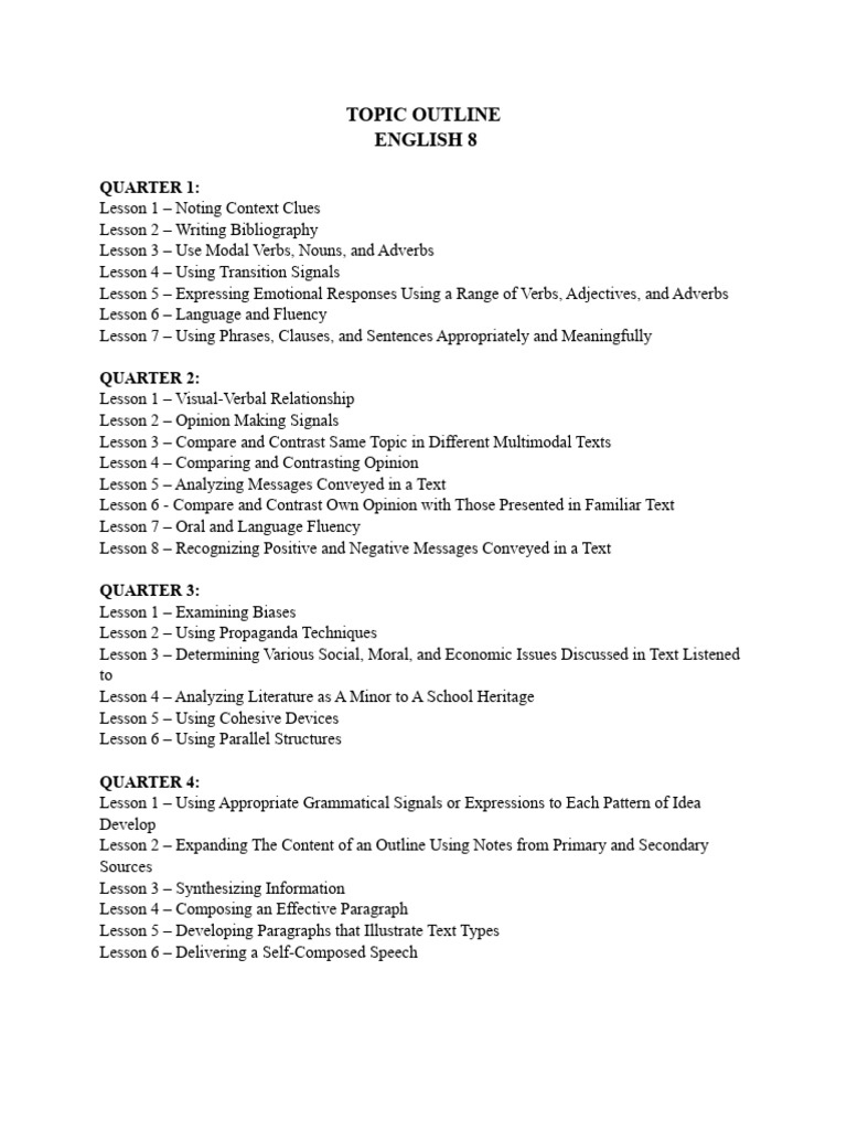 Topic Outline G8 | PDF
