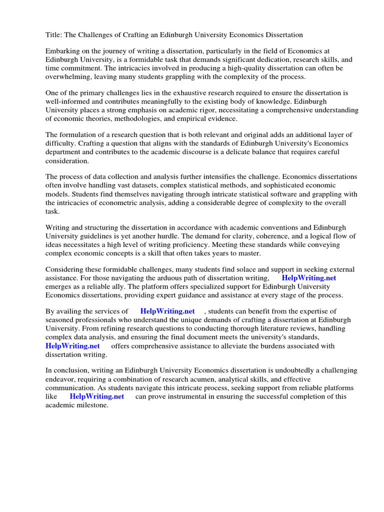 Edinburgh University Economics Dissertation | PDF | Thesis | Economics