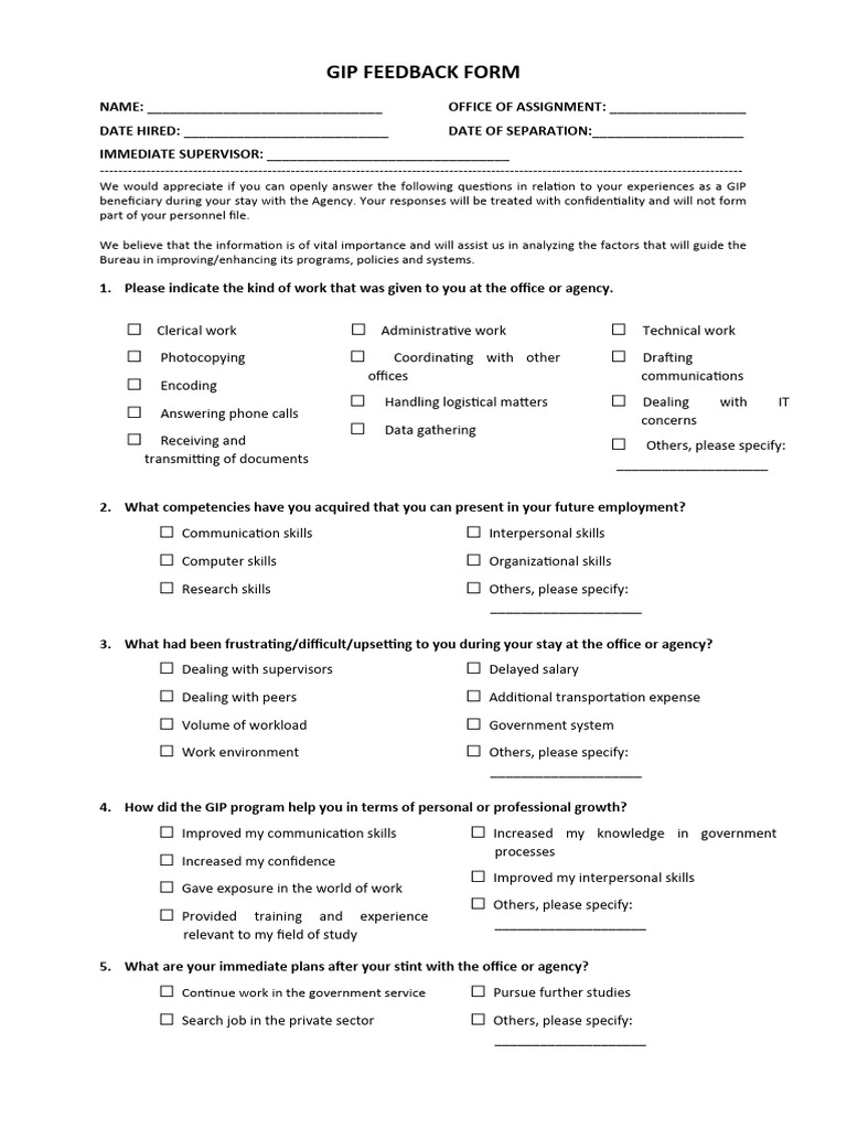 Gip Feedback - Form | PDF | Communication | Business