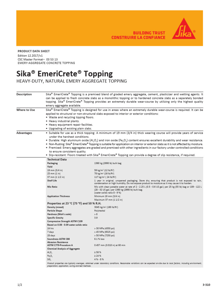 SikaEmeriCreteTopping Pds | PDF | Concrete | Secondary Sector Of The ...