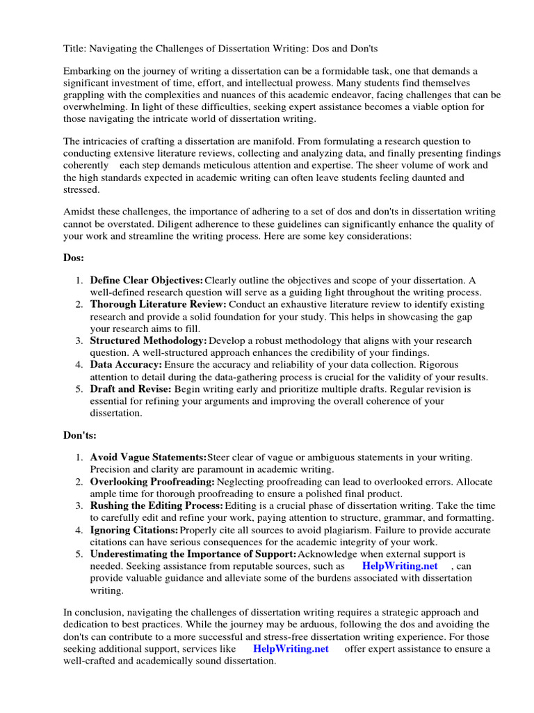 Dissertation Dos and Don Ts | PDF | Thesis | Essays