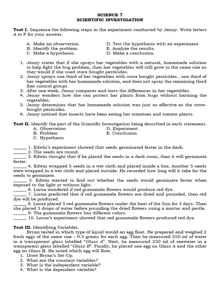 Steps of Scientific Investigation | PDF | Seed | Experiment