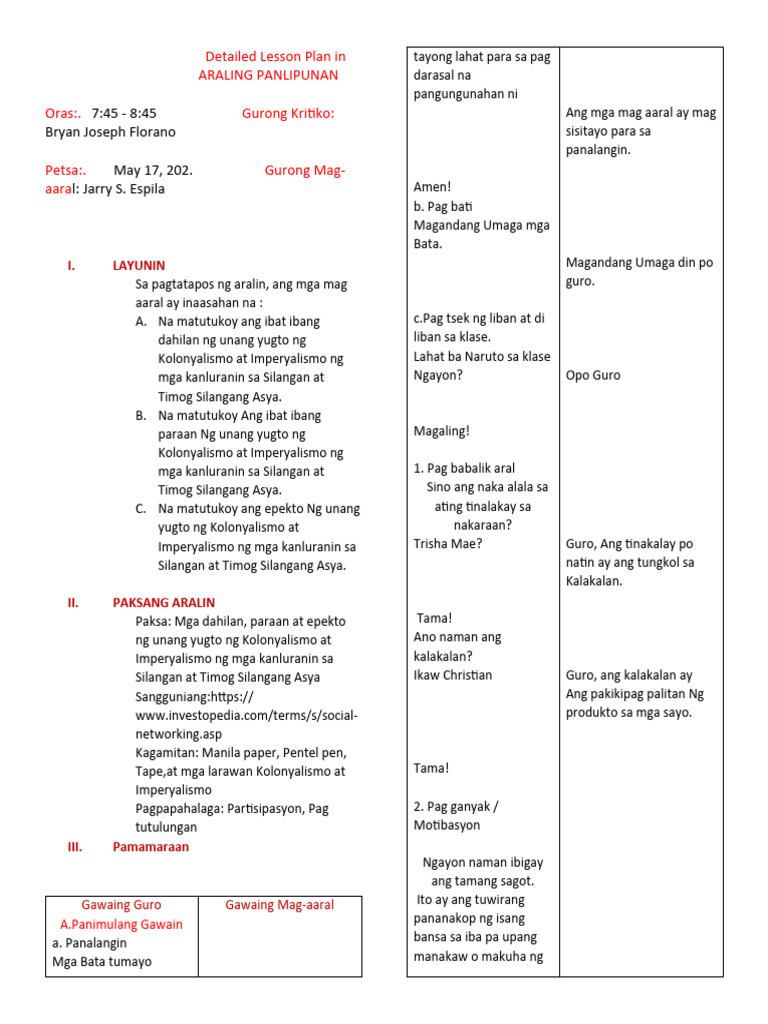 Lesson - Plan Tagalog | PDF Lesson - Plan Tagalog | PDF