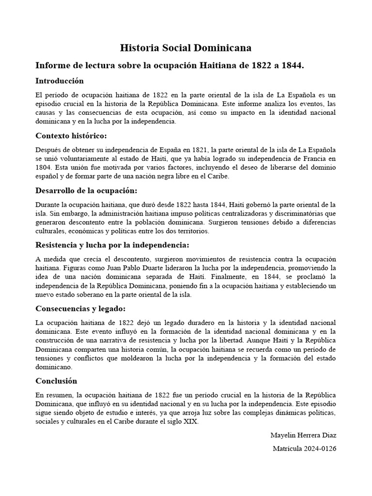 Ocupación Haitiana y su Impacto Dominicano | PDF | República Dominicana ...