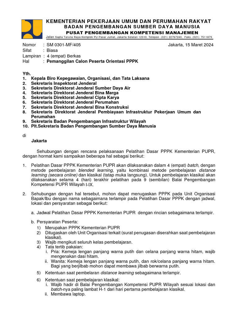 SM 0301 MF 405 Pemanggilan Peserta Orientasi PPPK Lampiran | PDF