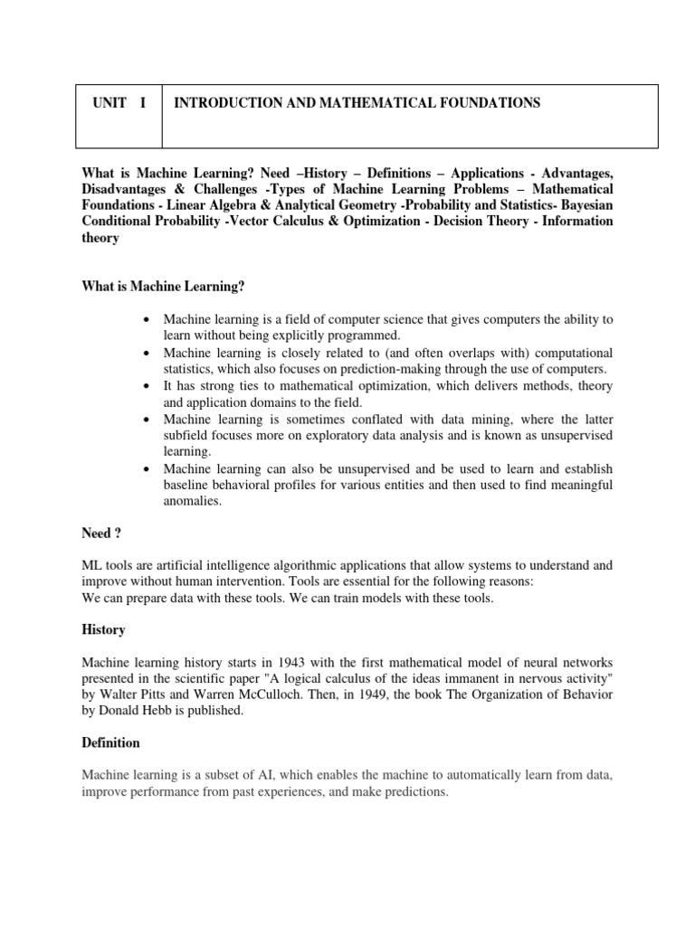 ML Unit 1 | PDF | Machine Learning | Probability Distribution
