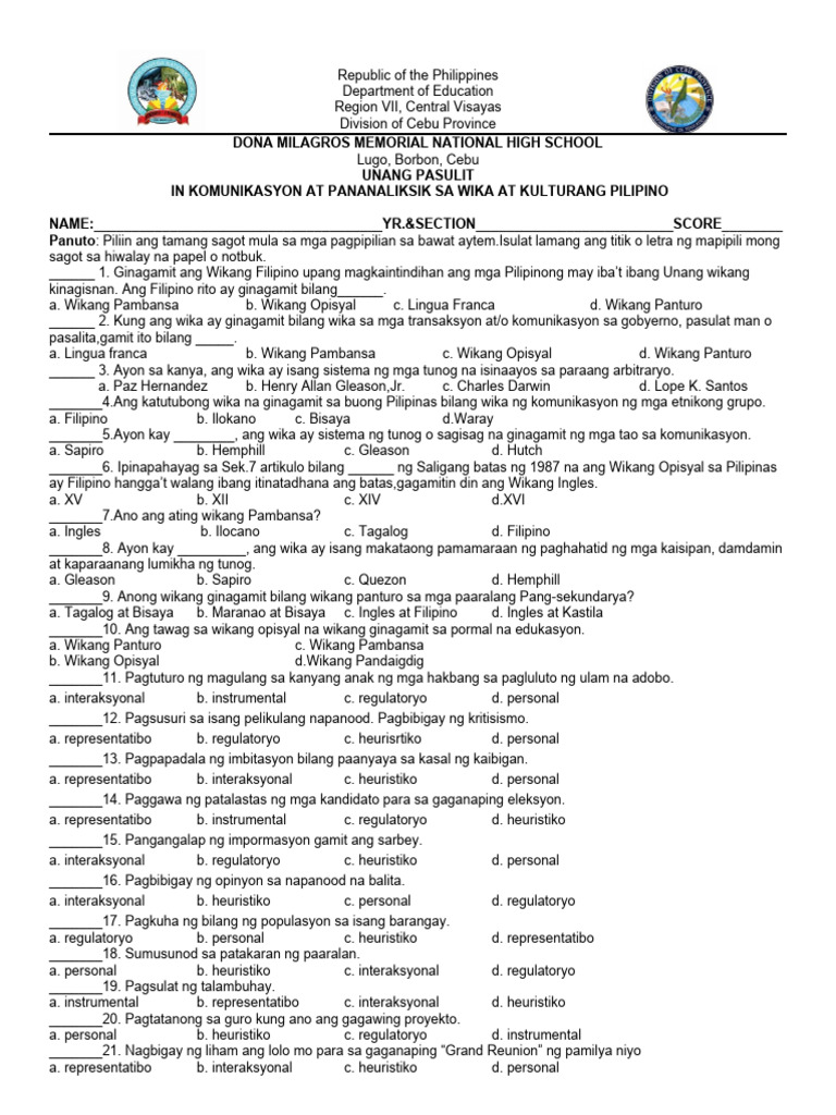 Diagnostic Test in KPWKP | PDF