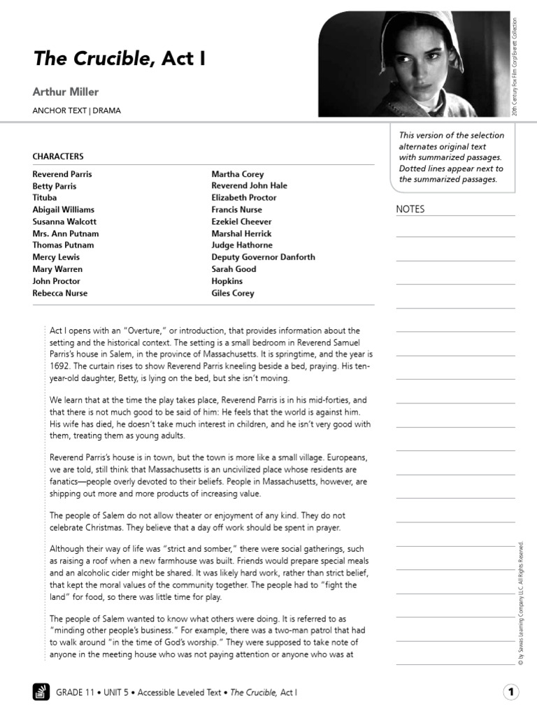 The Crucible Act I - Accessible Leveled Text | PDF | Salem ...