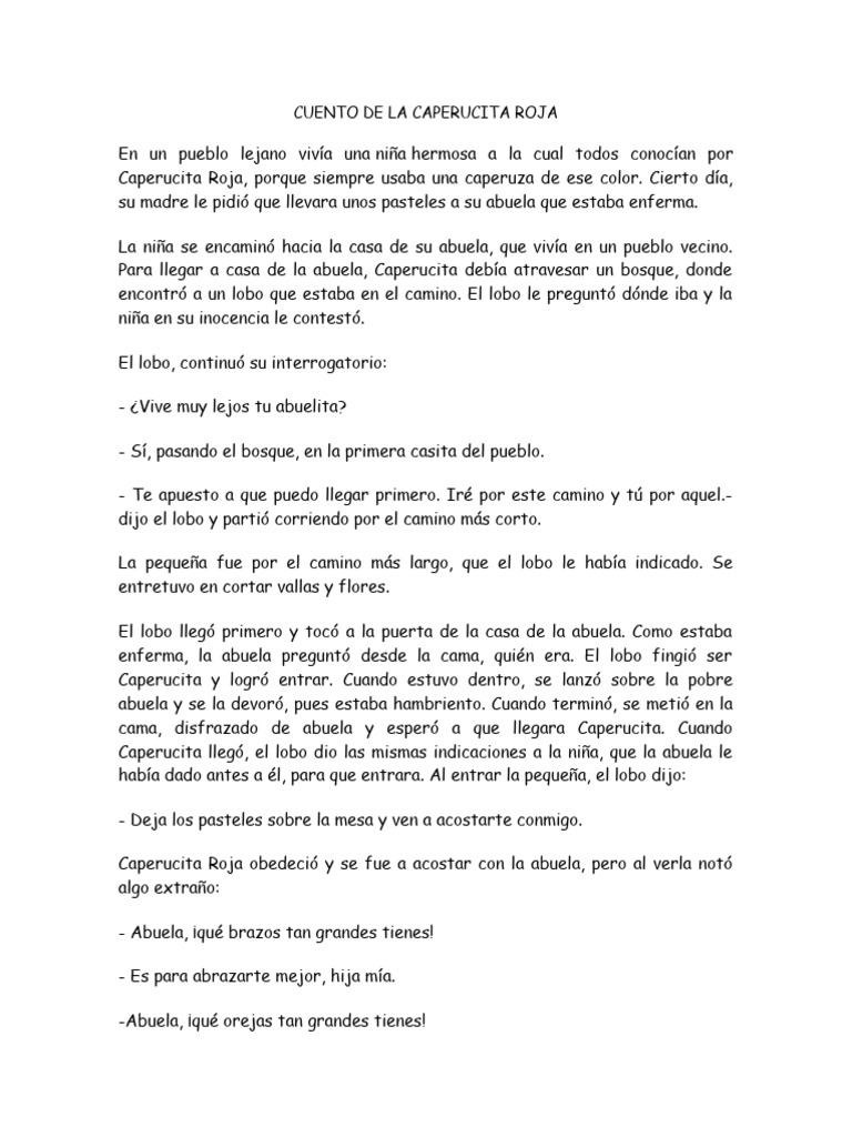 Cuento de La Caperucita Roja | PDF | Caperucita Roja