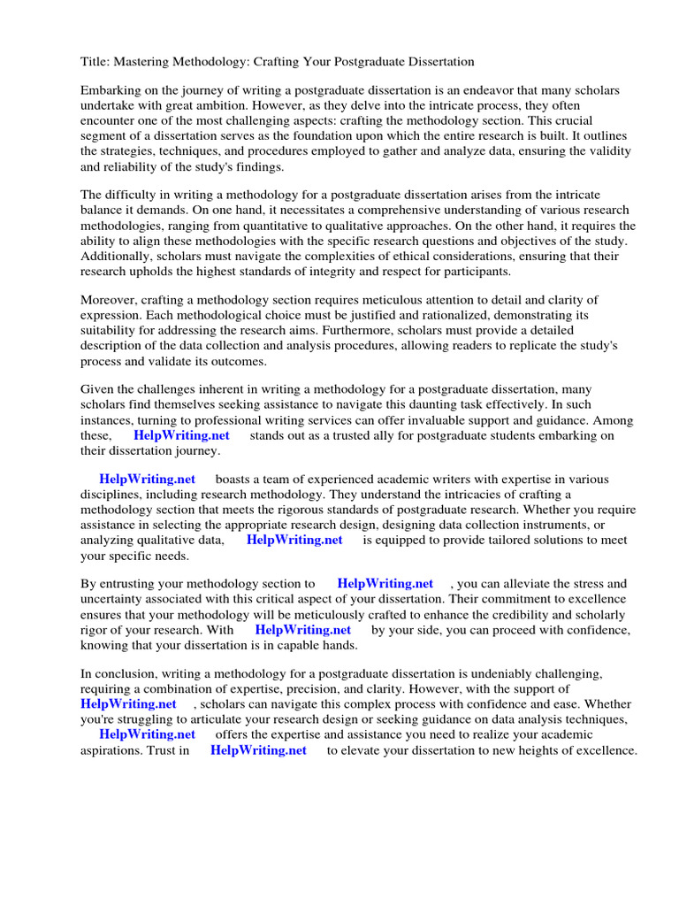 How to Write a Methodology for a Postgraduate Dissertation | PDF | Methodology | Survey Methodology