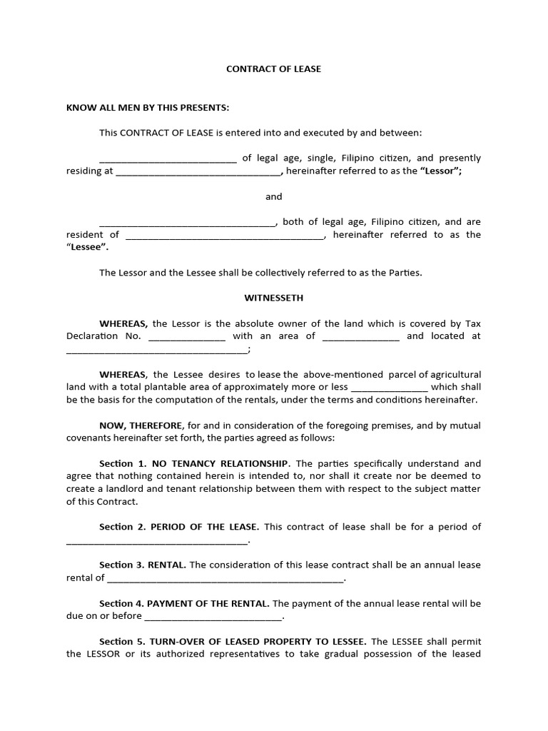 Contract of Lease_template | PDF | Lease | Consent