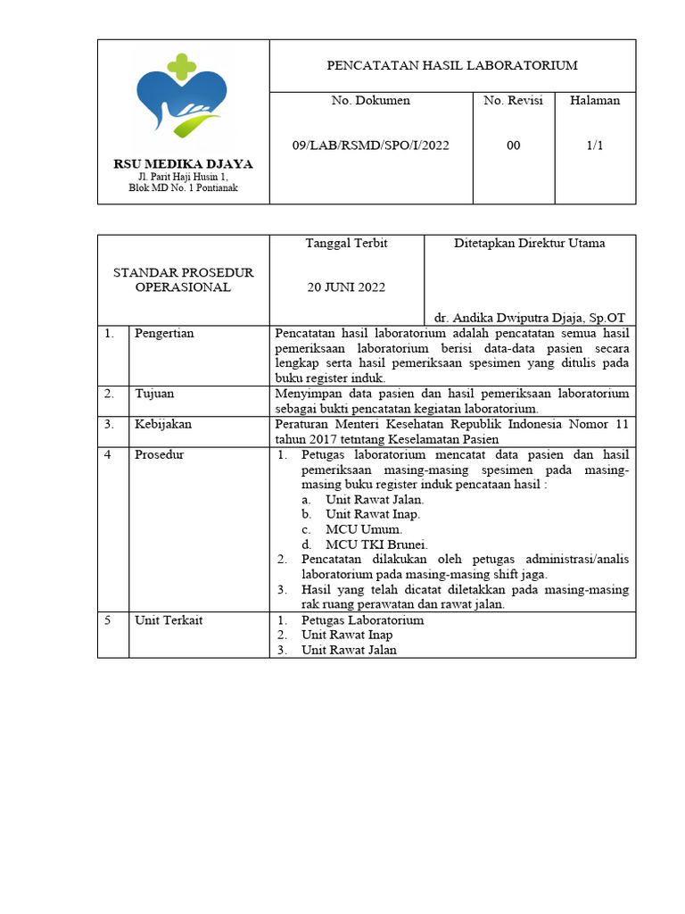 Pencatatan Hasil Pemeriksaan Laboratorium | PDF