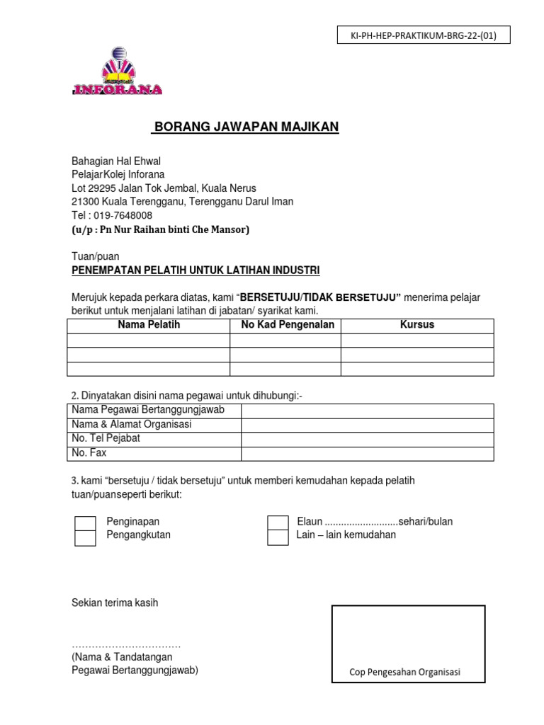 Borang Jawapan Majikan Praktikal (1.0) | PDF Borang Jawapan Majikan Praktikal (1.0) | PDF