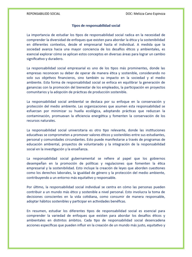 Tipos de responsabilidad social | PDF | Responsabilidad social corporativa | Sustentabilidad