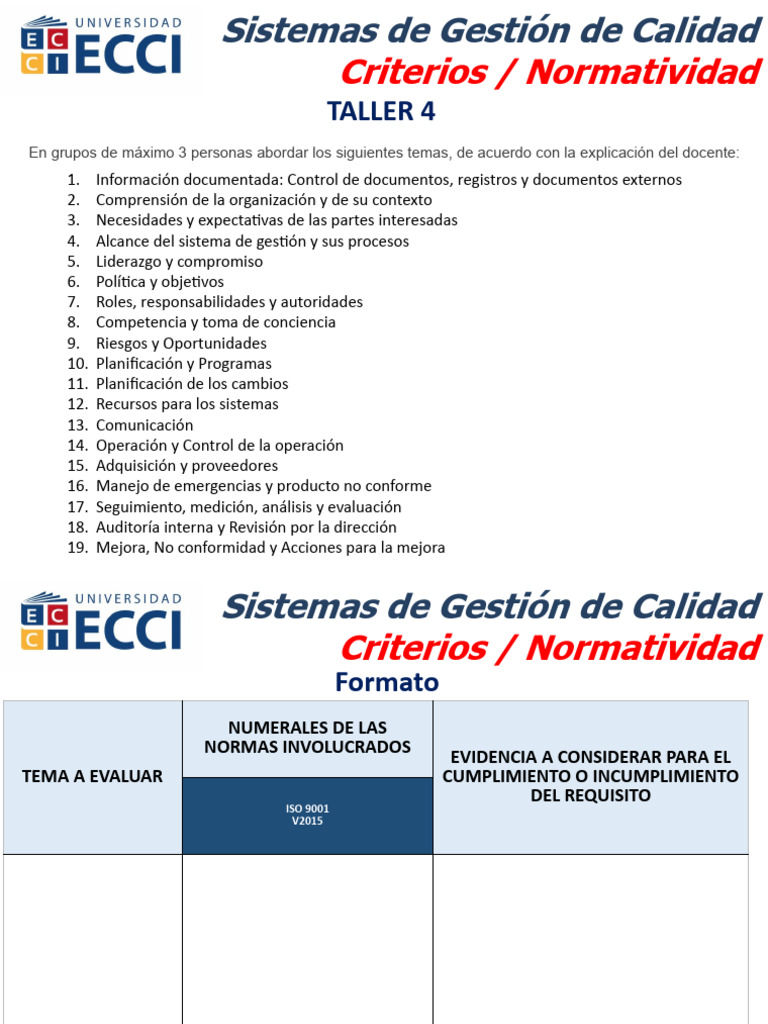 Taller Interpretación Normativa Iso9001 | PDF | Sistema de manejo de calidad | Calidad (comercial)