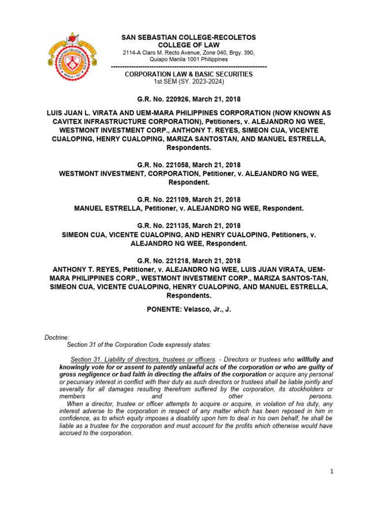 Corporation Law & Basic Securities: 1st SEM (SY. 2023-2024) | PDF ...