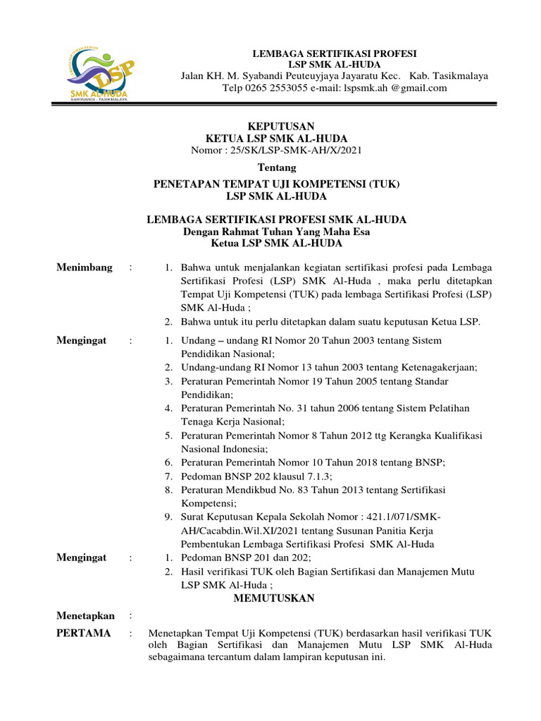 SK TUK Terverifikasi | PDF