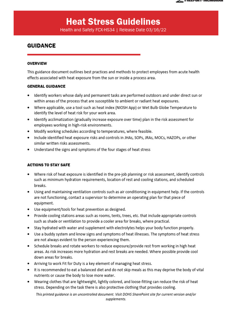 Heat Stress Safety Guidelines for Workers | PDF | Hyperthermia | Risk