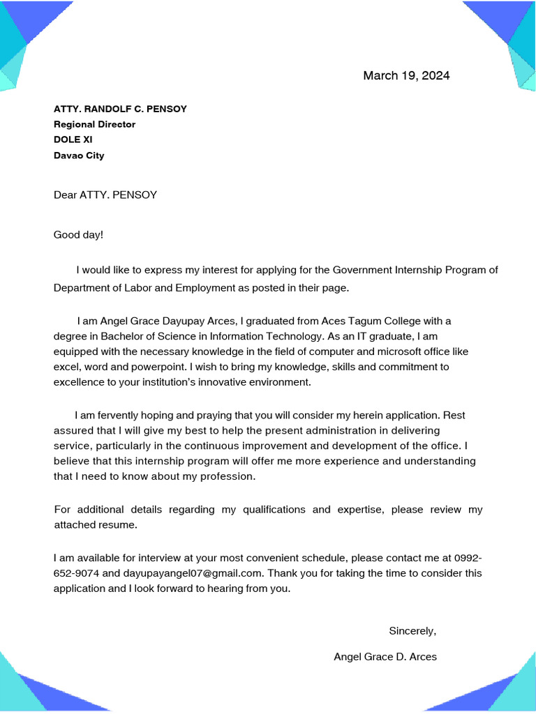 Application Letter Dole | PDF