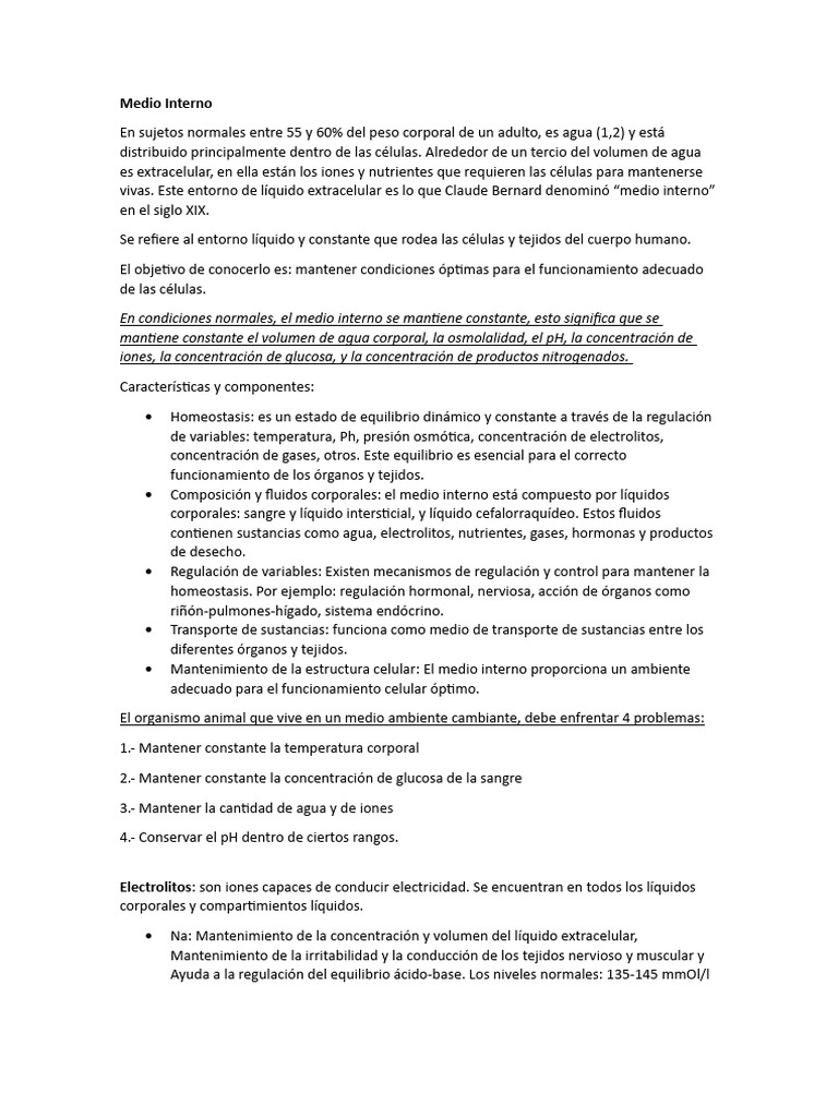 Medio Interno | Descargar gratis PDF | Homeostasis | Especialidades Medicas