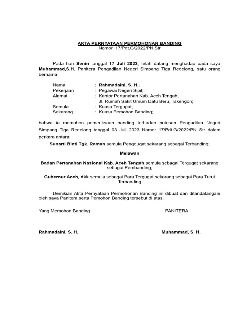 Akta Pernyataan Permohonan Banding | PDF | Ilmu Sosial