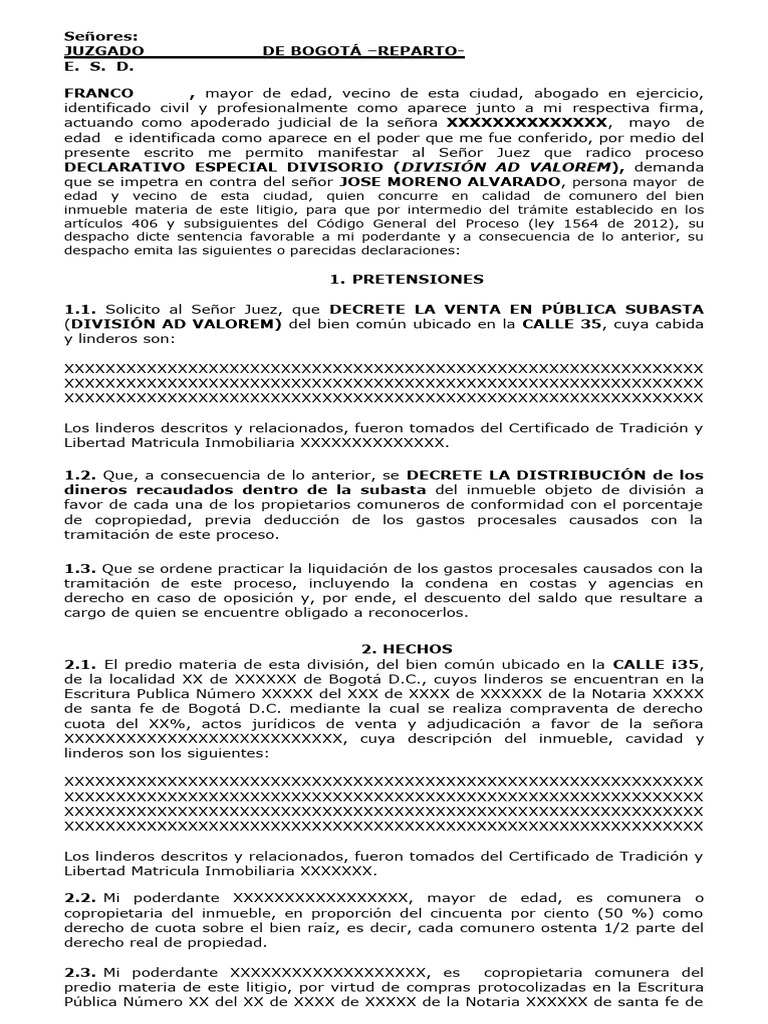 Modelo Demanda Divisoria | PDF | Condominio | Experto